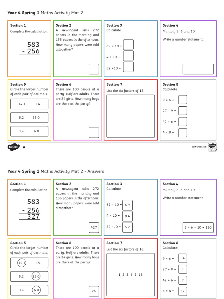 Year 4 Spring 1 Activity Mat 2 | PDF | Multiplication | Mathematics