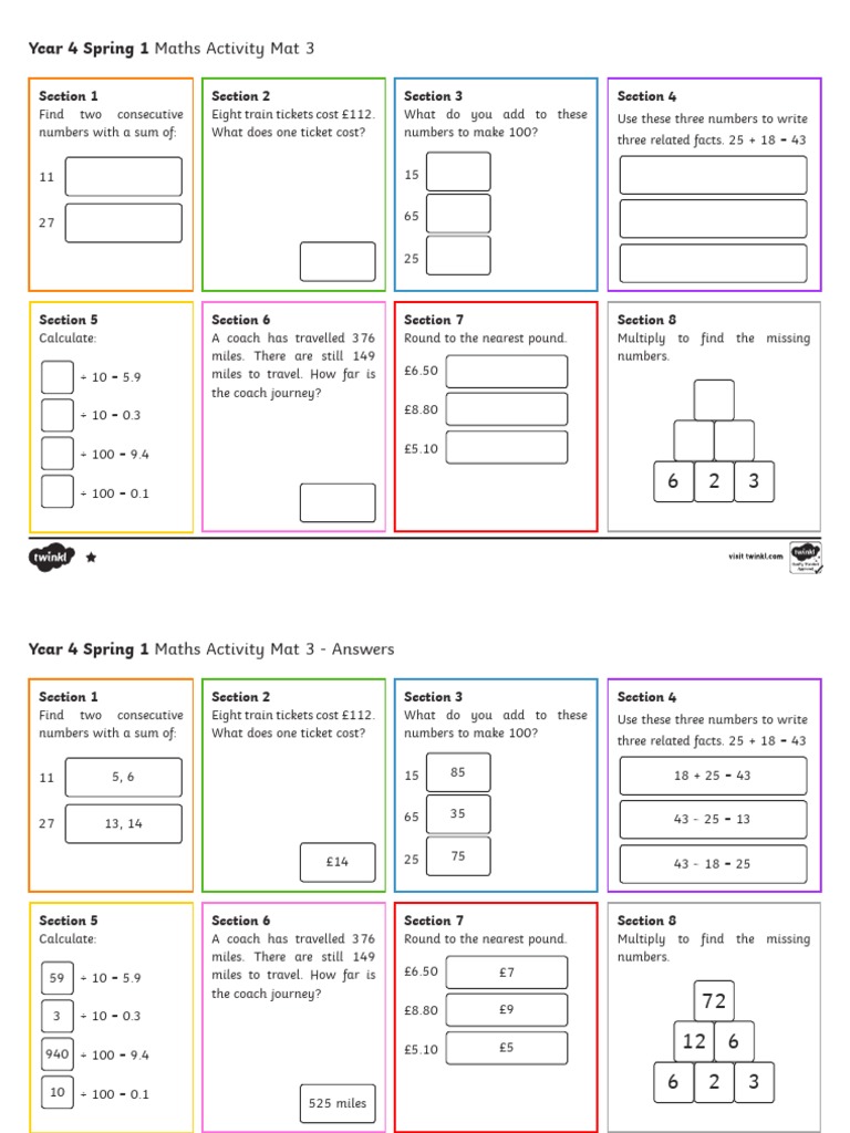 Year 4 Spring 1 Activity Mat 3 | PDF | Mathematics