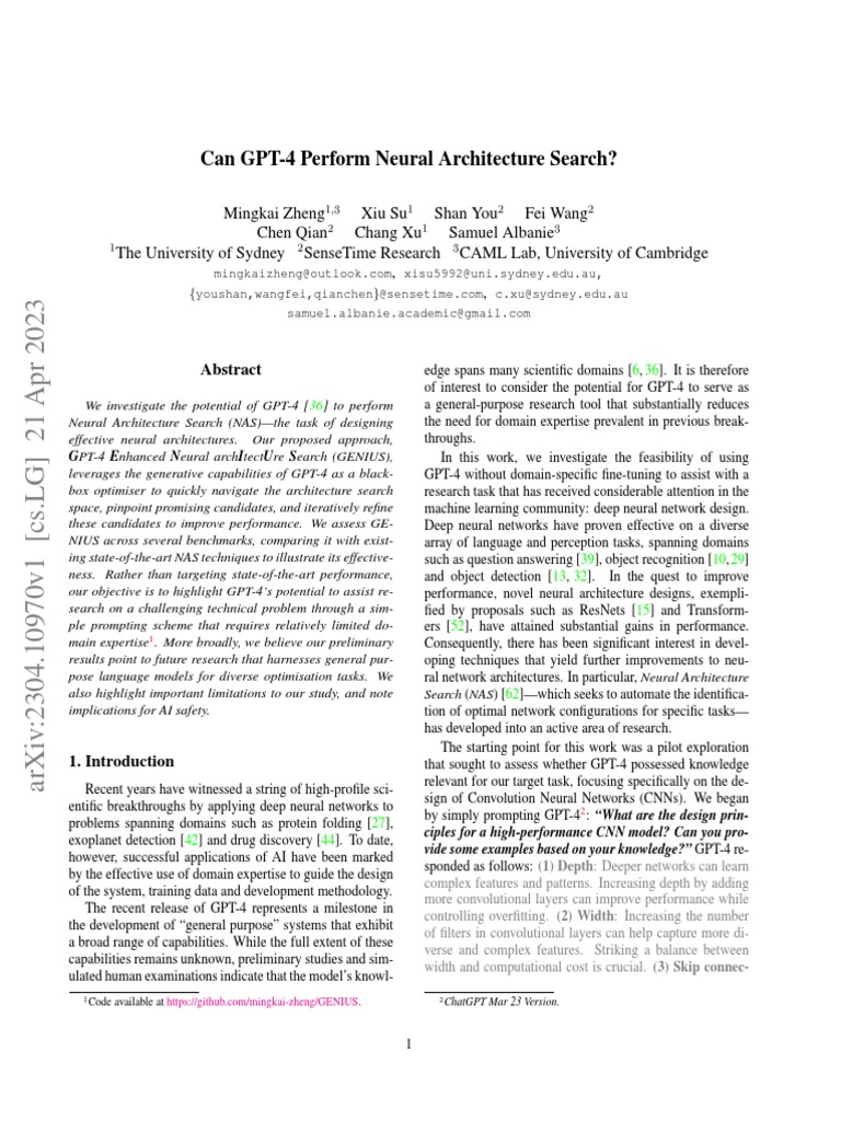 Can GPT-4 Perform Neural Architecture Search? | PDF | Deep Learning ...