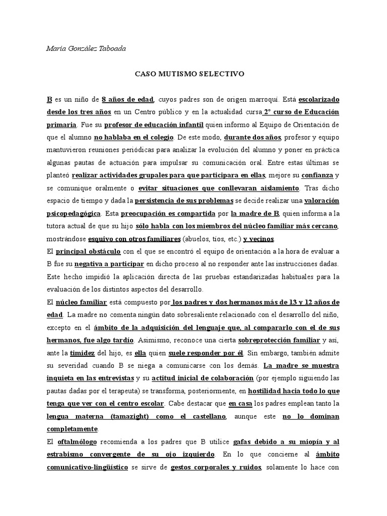Caso Mutismo Selectivo | PDF | Educación de la primera infancia ...
