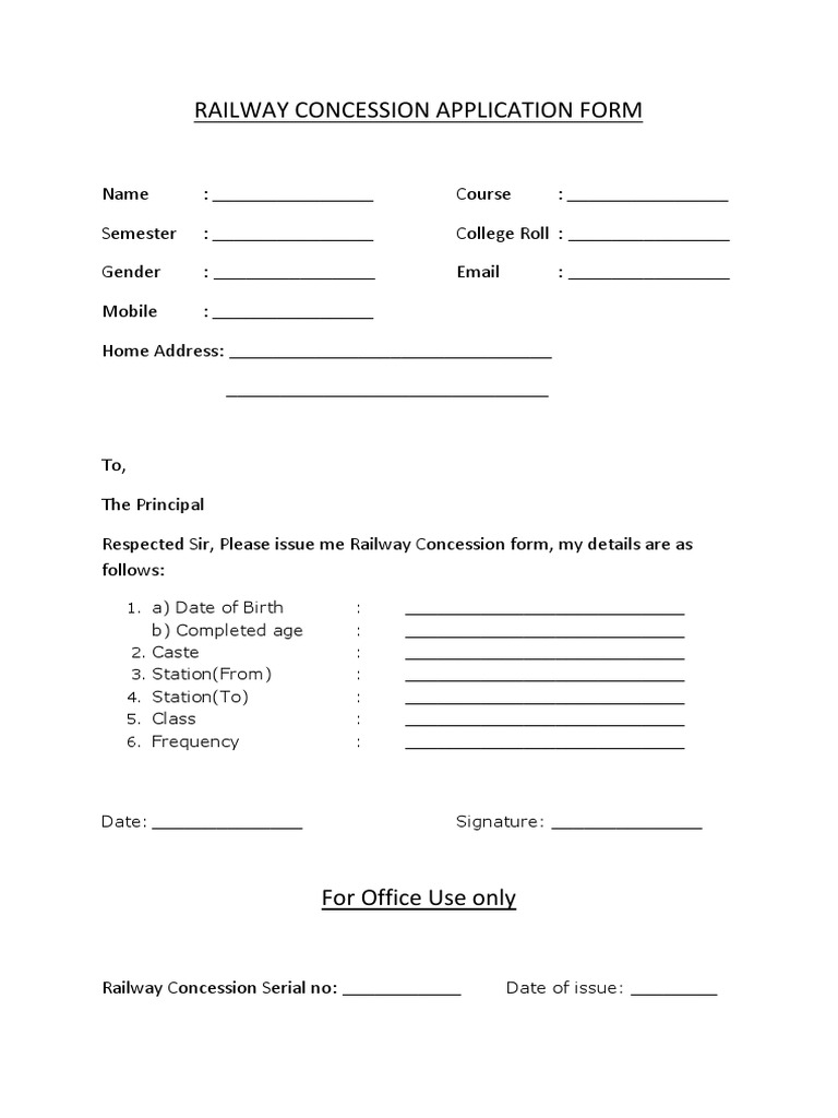 Railway Concession Application Form | PDF