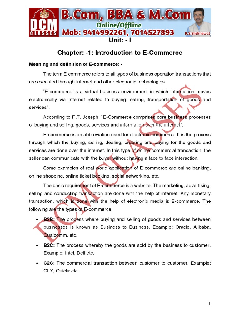 E-Commerce Unit-1 | PDF | E Commerce | Electronic Business