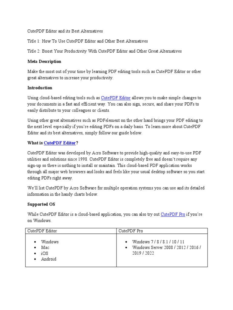 CutePDF Editor and Its Best Alternatives | PDF