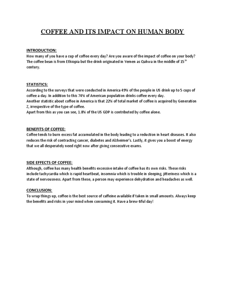 Coffee and Its Impact On Human Body | PDF | Self-Improvement | Wellness