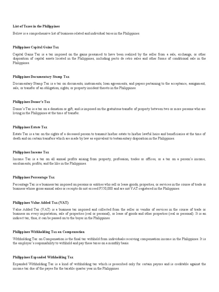 List of Taxes in The Philippines | PDF
