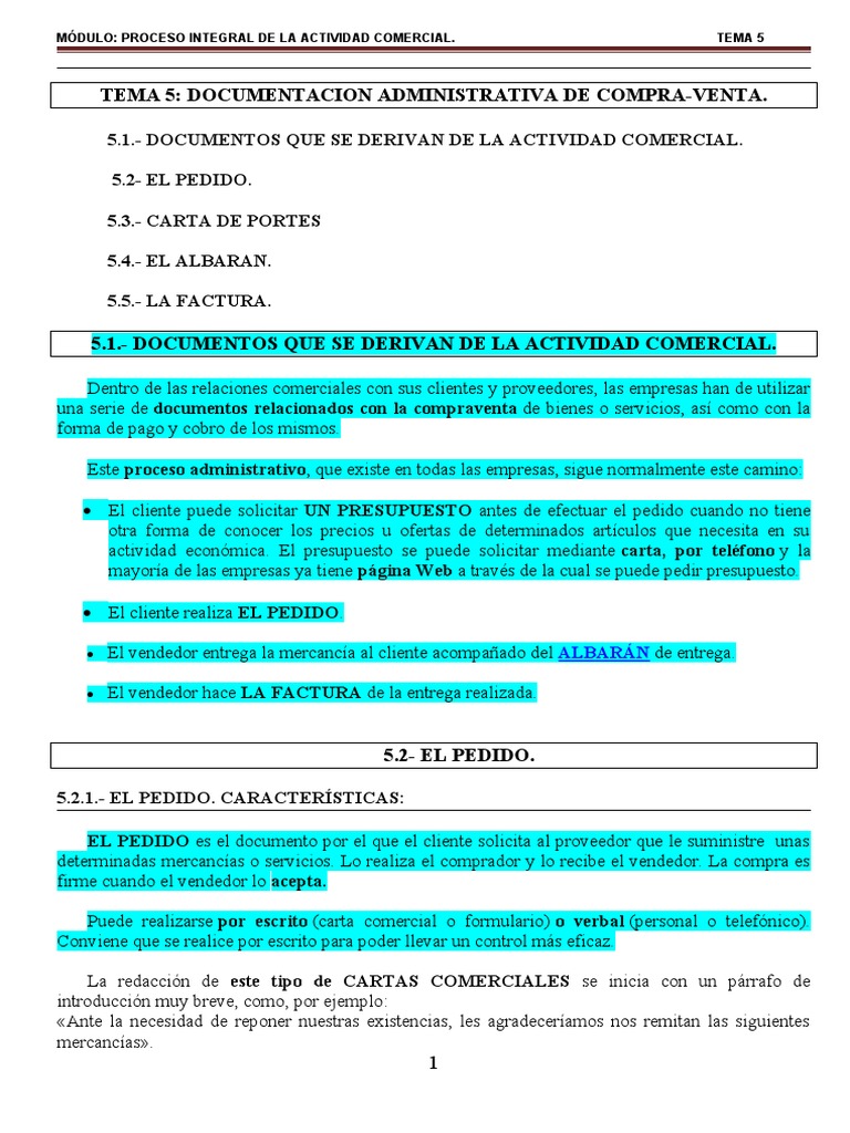 Tema 5 Documentación Administrativa de Compra-Venta | PDF | Factura ...