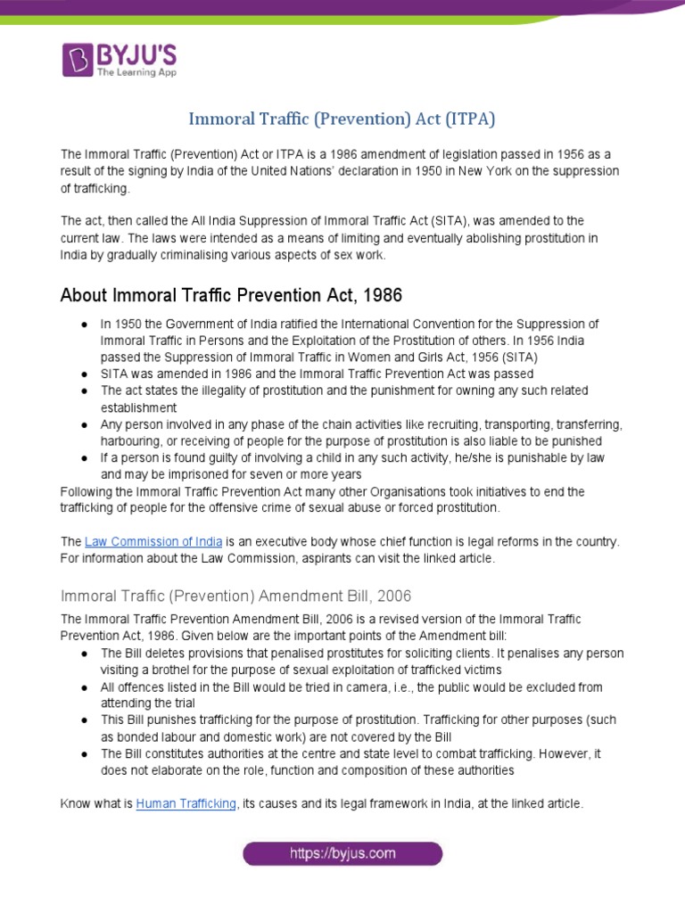 About Immoral Traffic Prevention Act, 1986 | PDF | Human Trafficking ...