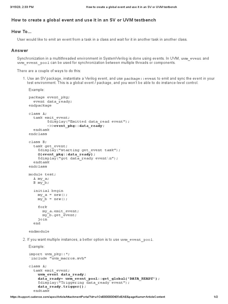 How To Create A Global Event and Use It in An SV or UVM Testbench | PDF ...