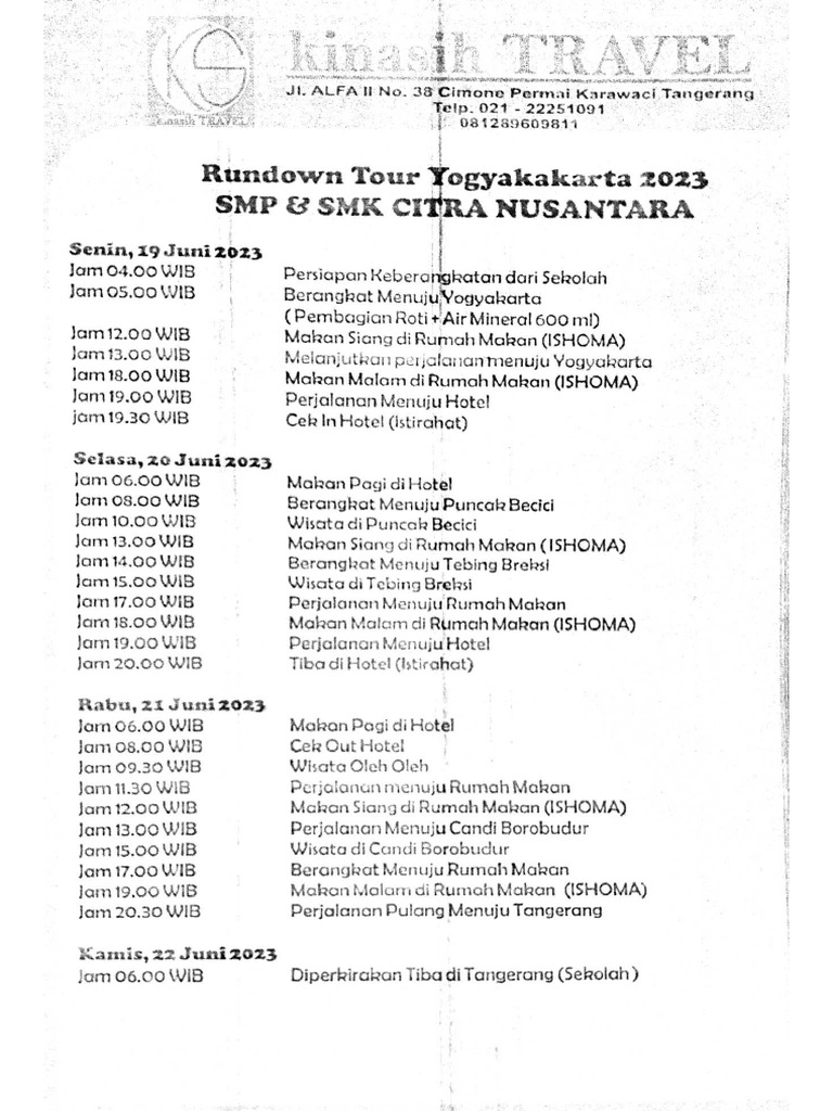 Rundown Tour Yogyakarta Kelas 12 | PDF