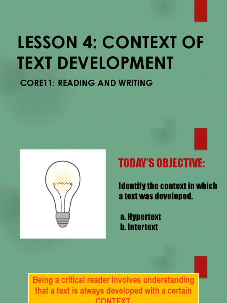RWS Lesson 4 Context of Text Development | PDF | Writing