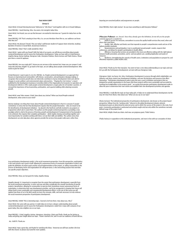 Talk Show Script | PDF