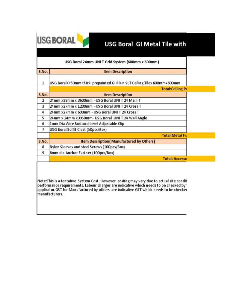 Usg Boral Gi Metal Tile With 24 MM Uni T Grid System (600Mmx600Mm ...