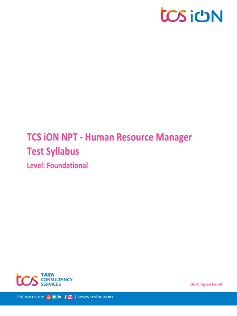 TCS iON NPT - Human Resource Manager Test Syllabus: Level: Foundational ...