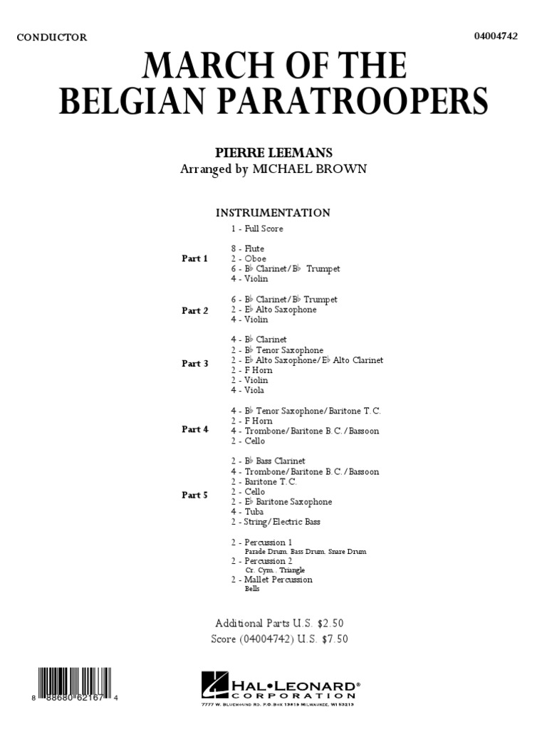 March of The Belgian Paratroopers: Arranged by MICHAEL BROWN | PDF