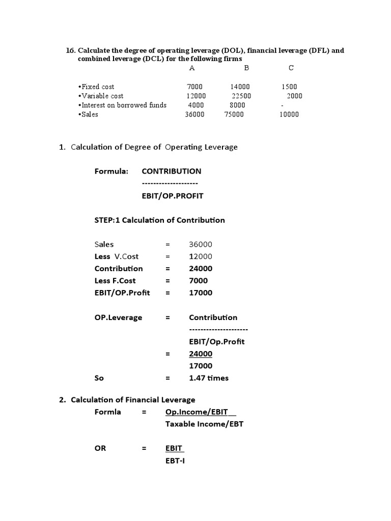 Calculate The Degree of DOL, DFL, DCL UNIT 4 | PDF
