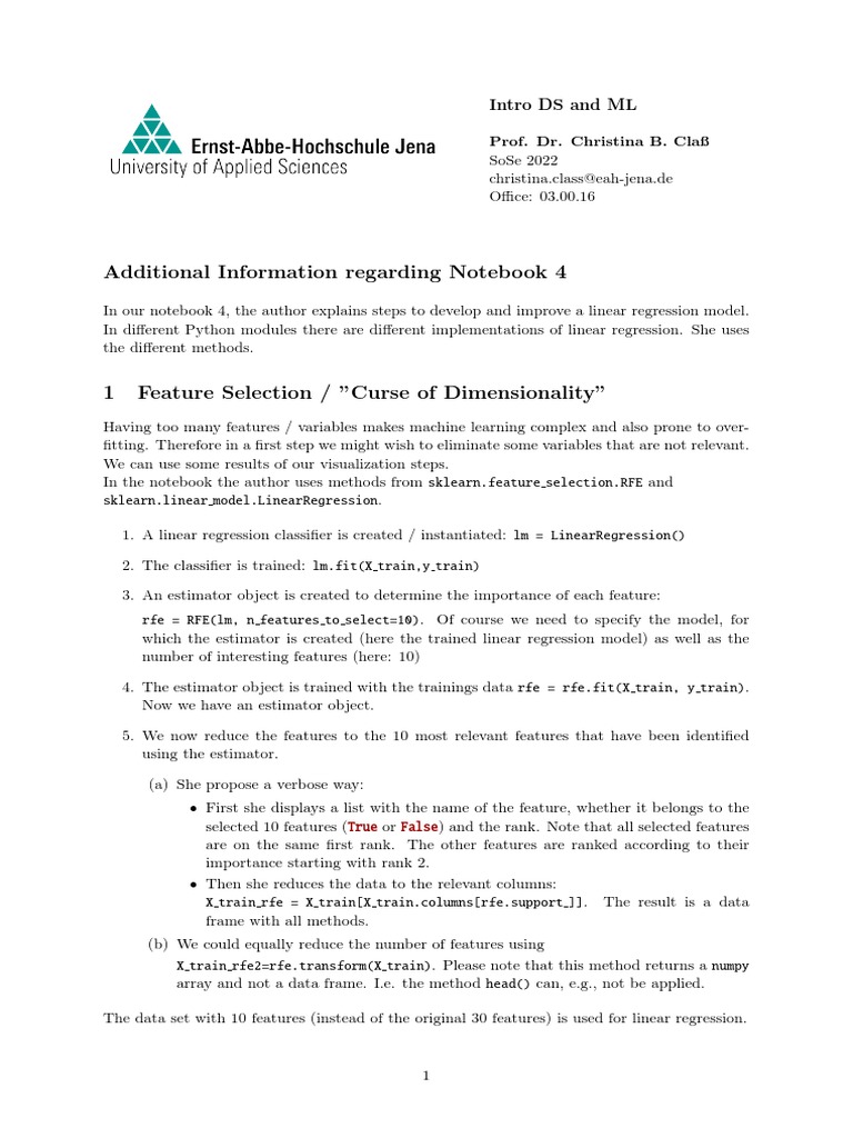 04 - Notebook4 - Additional Information | PDF | Errors And Residuals | Regression Analysis