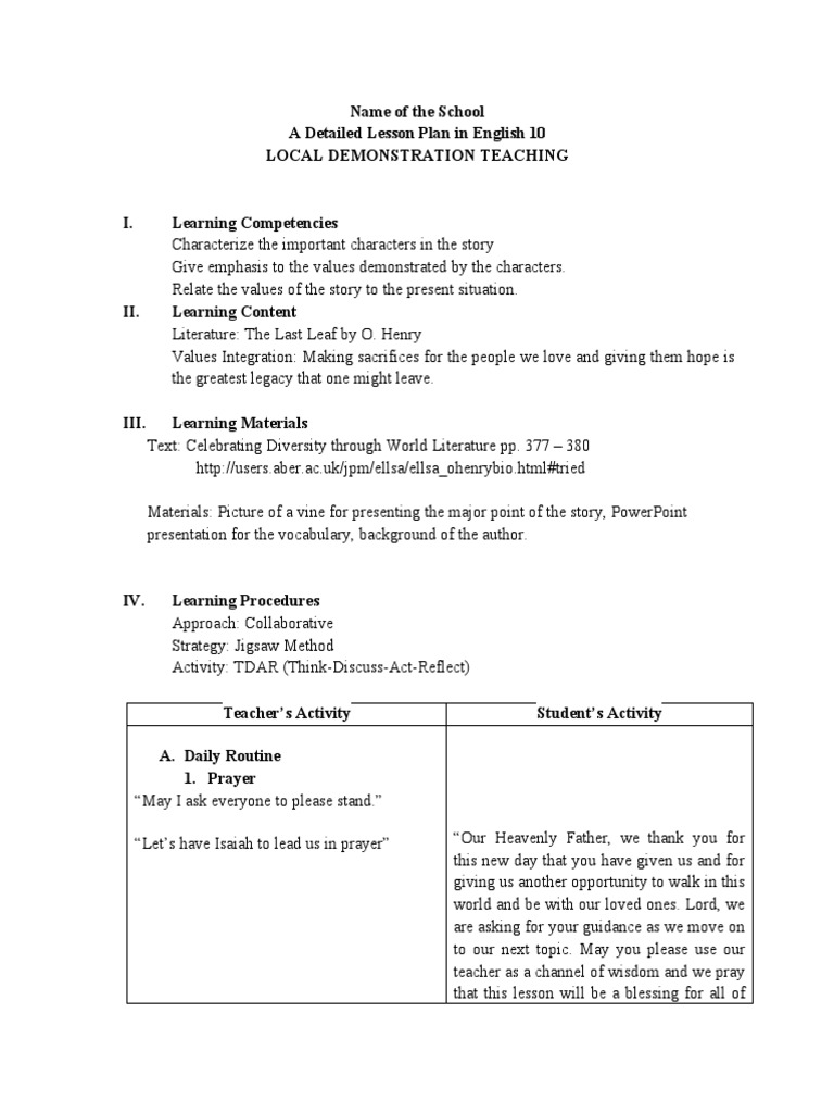 Detailed Lesson Plan Grade 10 | PDF