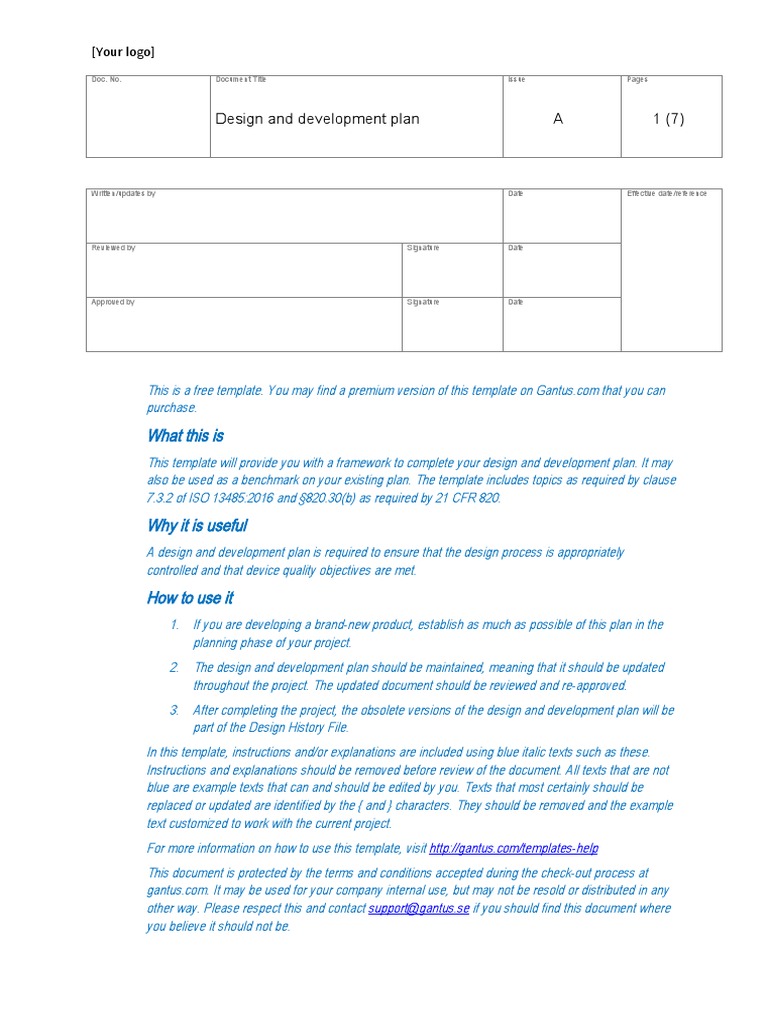 Free TEMP 007 Design and Development Plan Rev 20170217 | PDF | Business