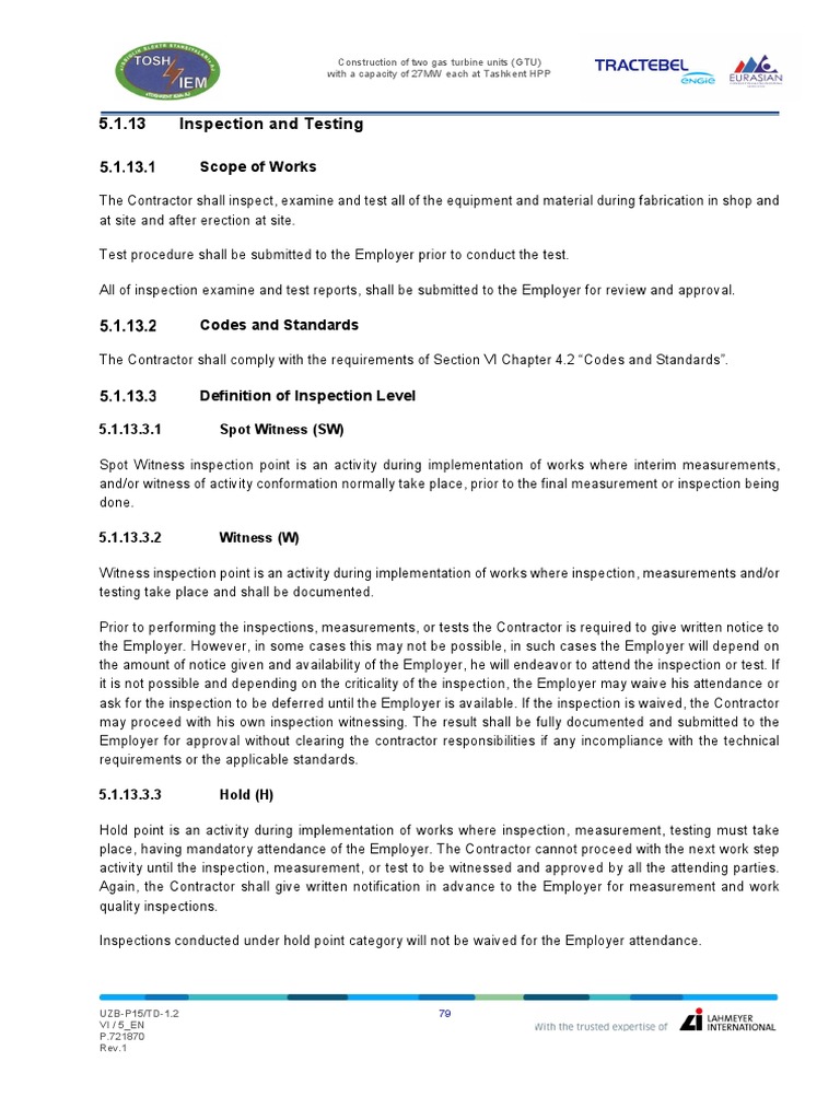 Attachment-N - Inspection and Testing Requirement | PDF