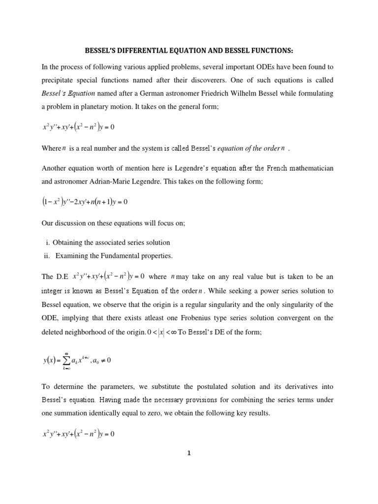 Bessel'S Differential Equation and Bessel Functions | PDF | Ordinary ...