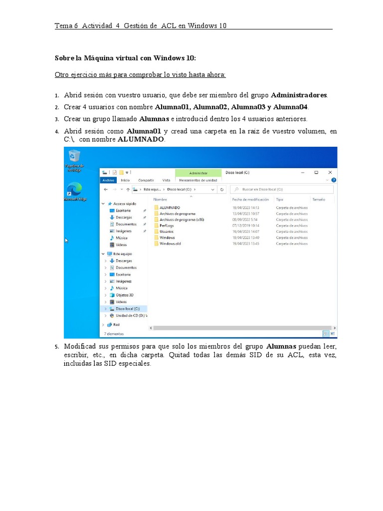 UT6 Actividad 4 Gestion de ACL en Windows 10 | PDF