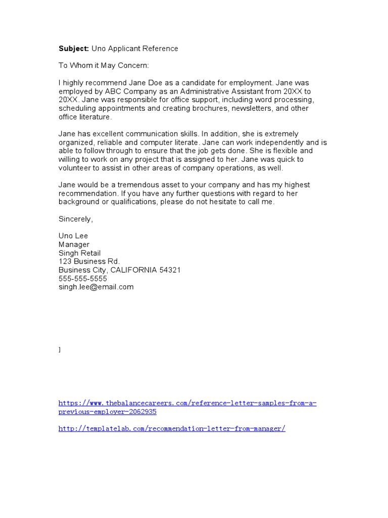 Sample Referance Letter | PDF | Business