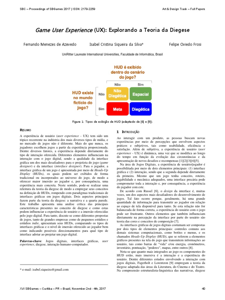 Game User Experience: (UX) : Explorando A Teoria Da Diegese | PDF