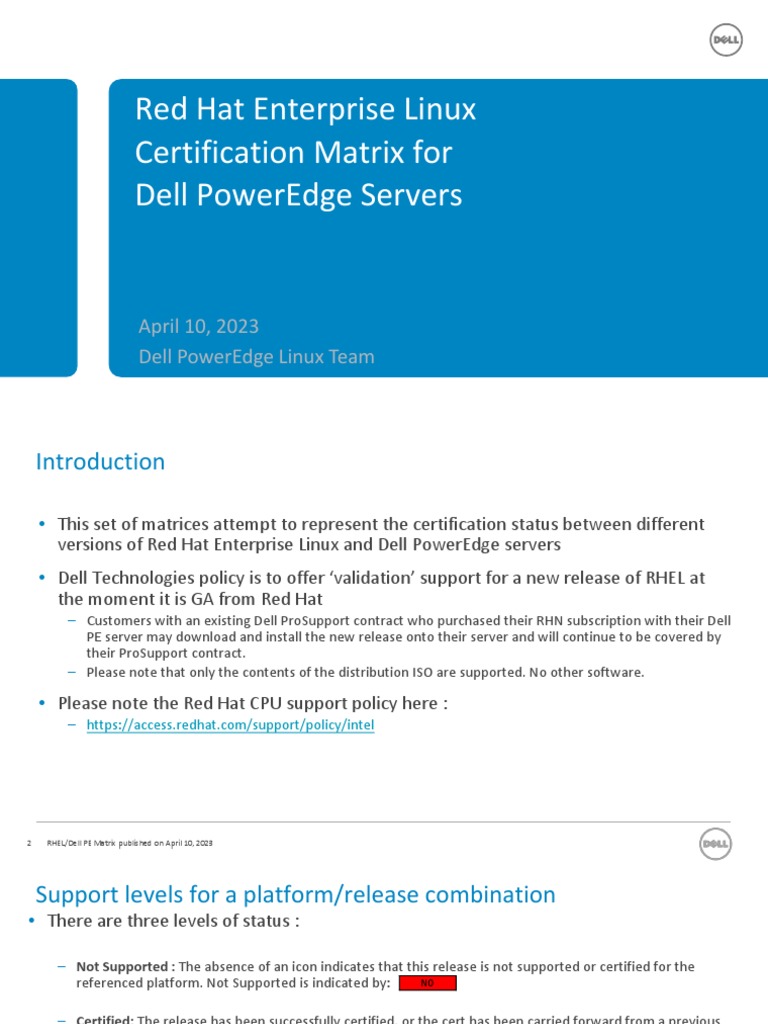 Red Hat Enterprise Linux Certification Matrix For Dell Poweredge ...