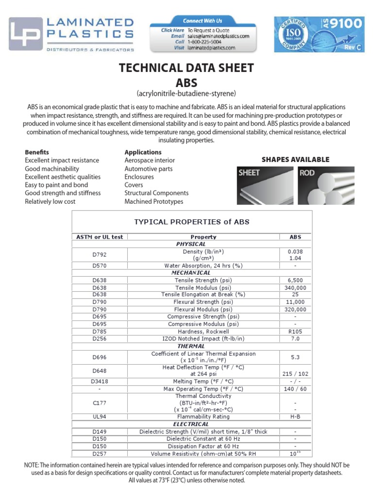Technical Data Sheet Abs: (Acrylonitrile-Butadiene-Styrene) | PDF ...