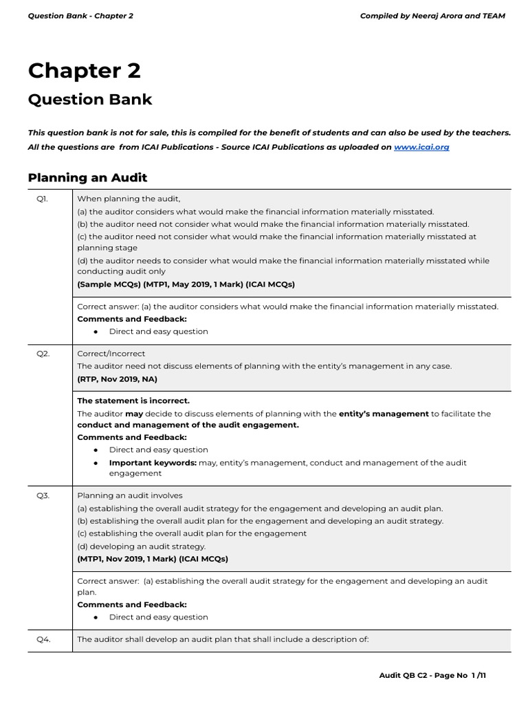 Ca Inter C2 Audit Question Bank New | PDF