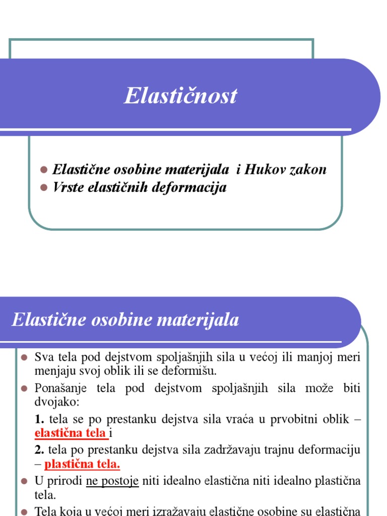 Elastičnost: Elastične Osobine Materijala I Hukov Zakon Vrste Elastičnih Deformacija | PDF
