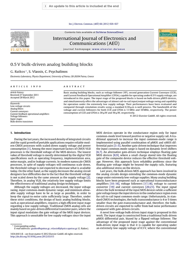 0.5 V Bulk-Driven Analog Building Blocks | PDF | Mosfet | Cmos
