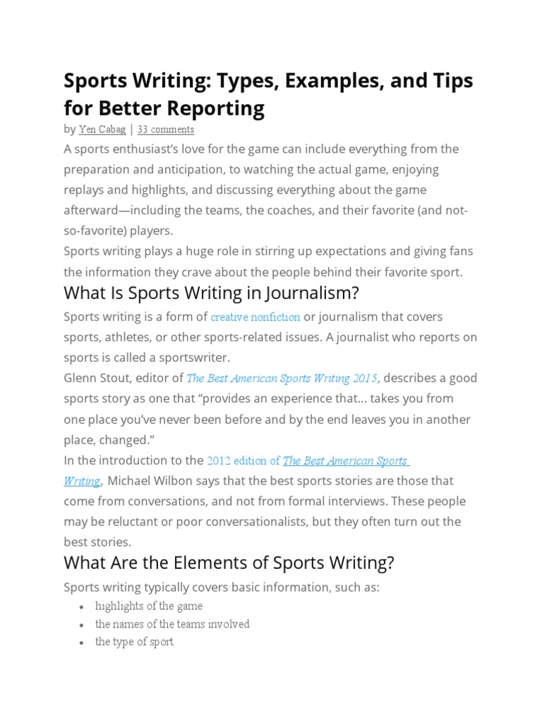 Sports Writing Types, Examples, and Tips For Better Reporting | PDF ...