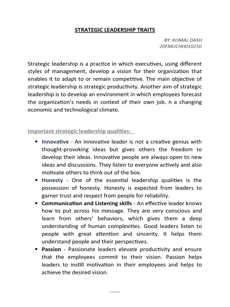 Strategic Leadership Qualities | PDF | Leadership | Strategic Leadership