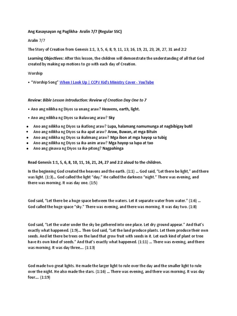 Ang Kasaysayan NG Paglikha - Pagbabalik-Aral | PDF | Hand | Genesis ...