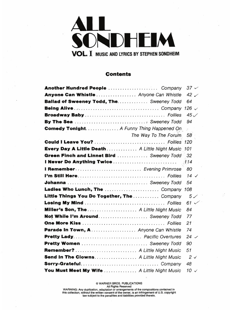 All Sondheim Vol I Music and Lyrics | PDF