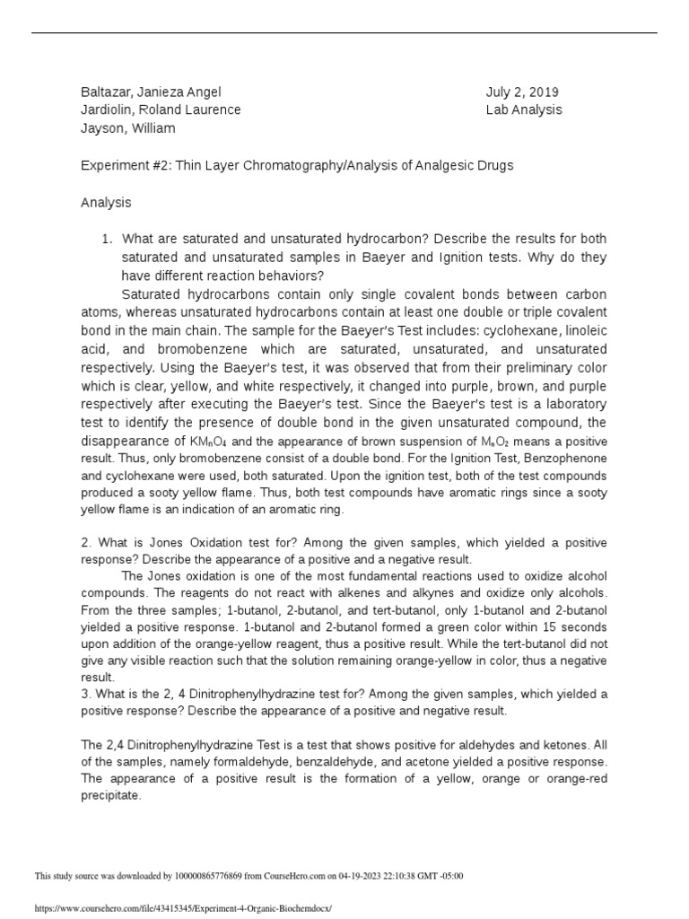 Experiment 4 Organic Biochem | PDF