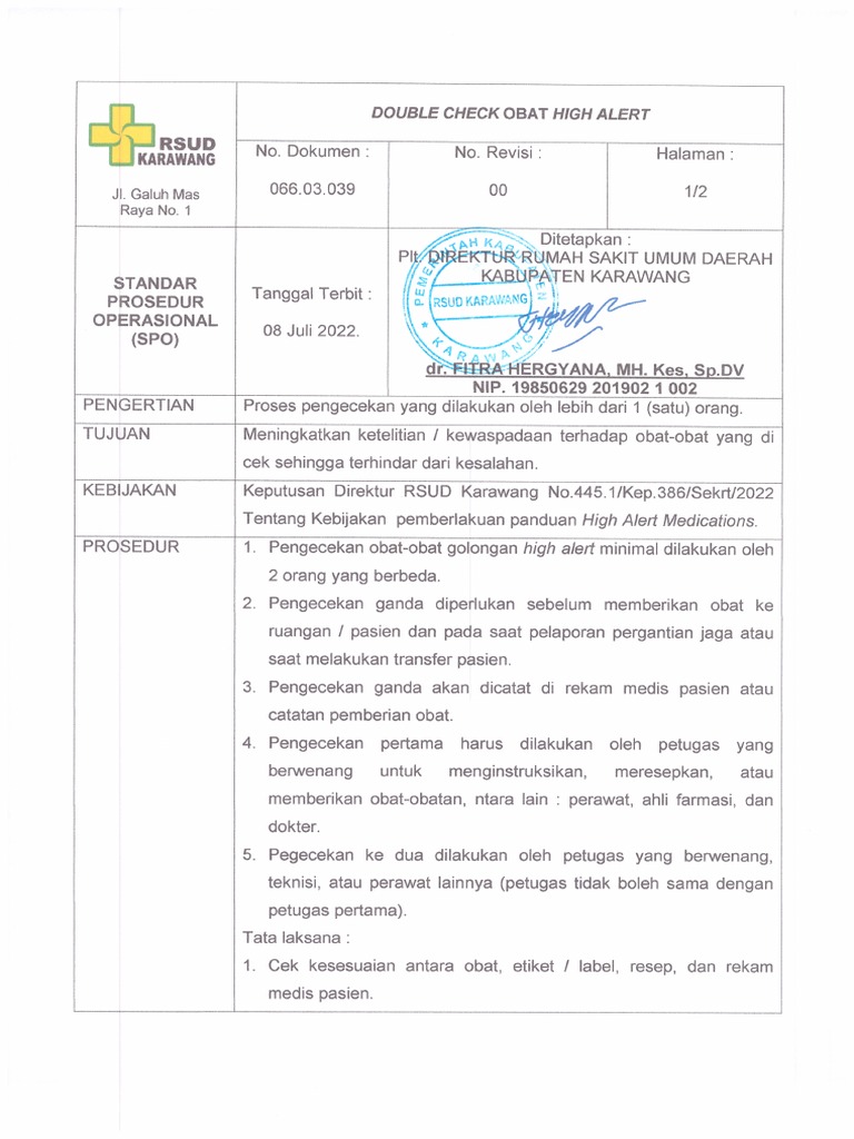 1 - 1 Spo Double Check Obat High Alert | PDF