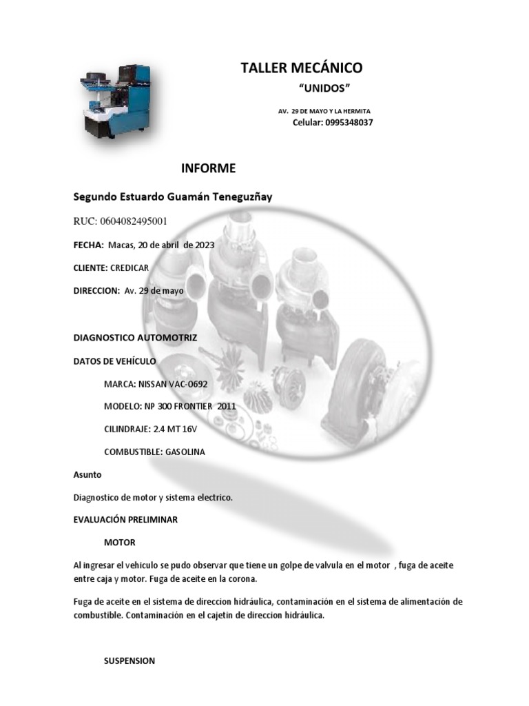 Taller Mecánico: Informe | PDF