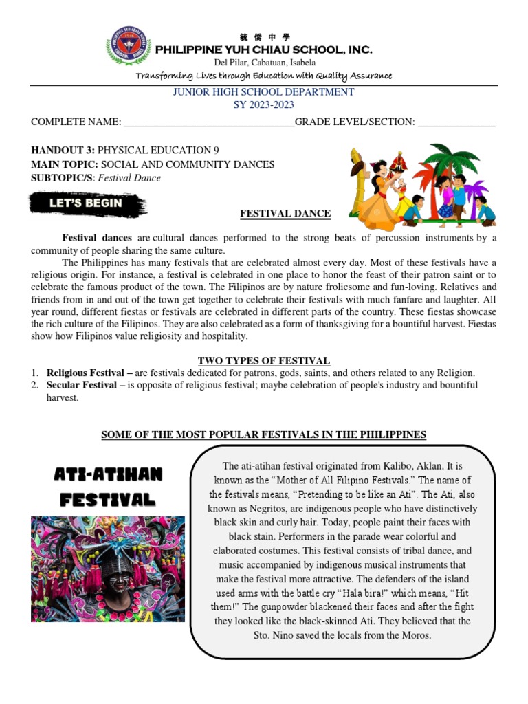 Grade 10 Pe Handout - Festival Dance | PDF | Cebu | Philippines