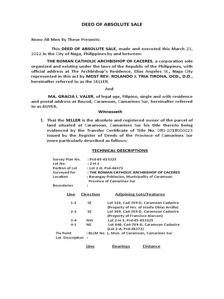 DEED OF ABSOLUTE SALE-Valer | PDF | Natural Resources Law | Law And ...