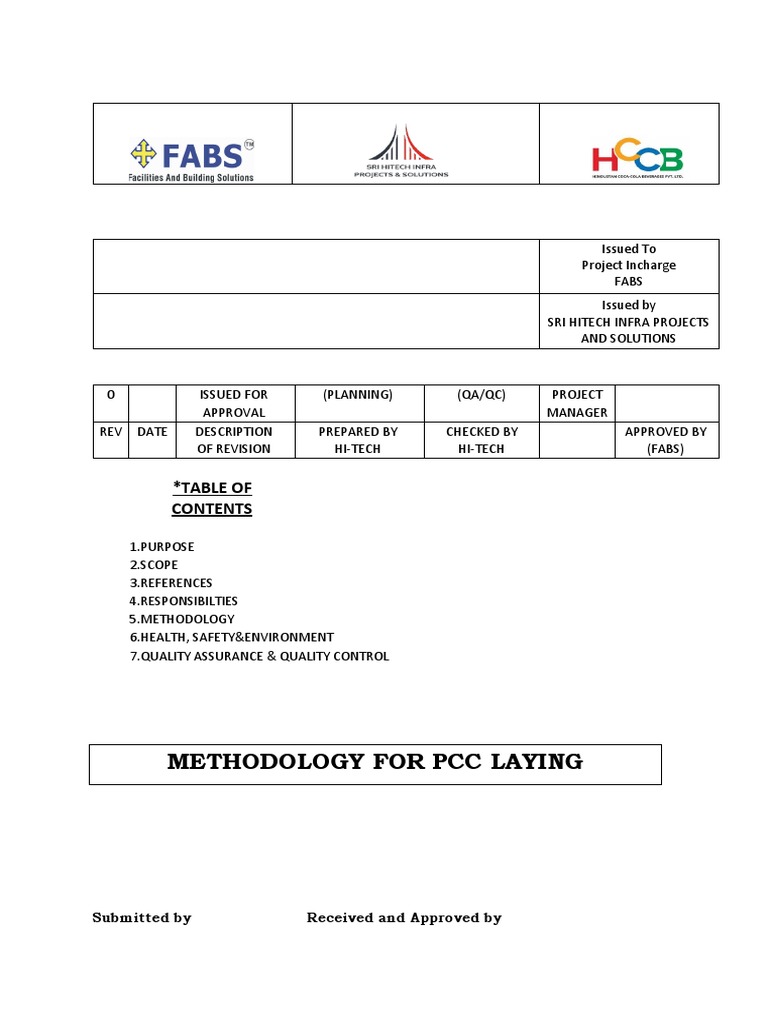 Methodology For PCC Laying: Table of | PDF