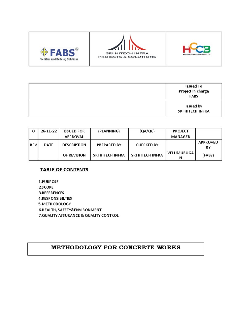 Method Statement For General Concrete Works | PDF | Concrete | Quality ...