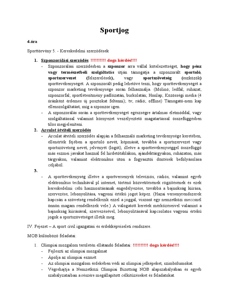 Sportjog: !!!!!!!!!! Doga Kérdés!!!! | PDF