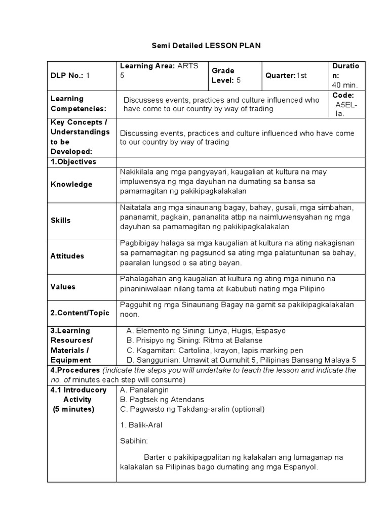 ARTS 5-DLP Q1 - MELCs | PDF