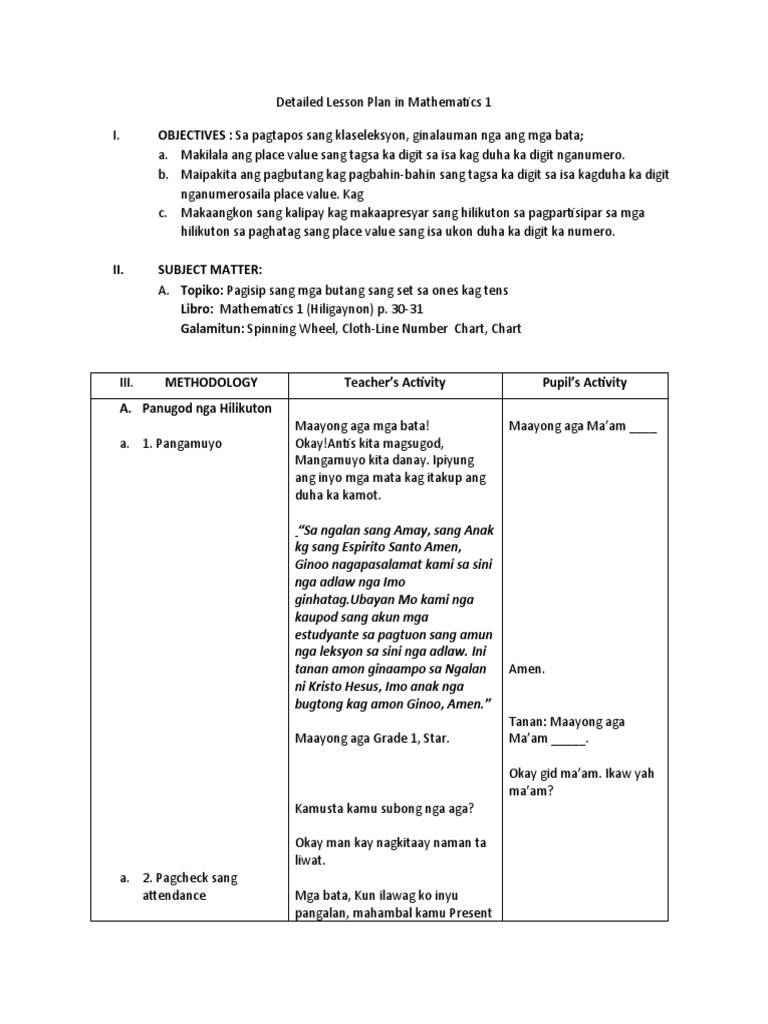 Detailed Lesson Plan in Mathematics 1 | PDF