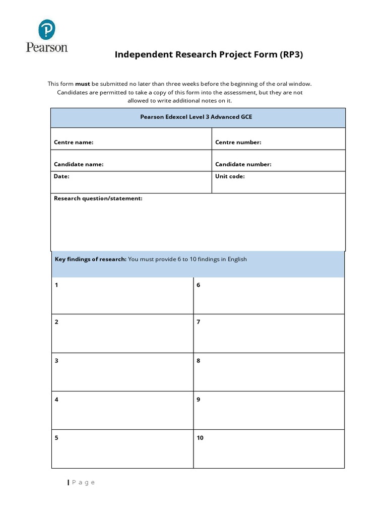 Independent Research Project Form (RP3) | PDF