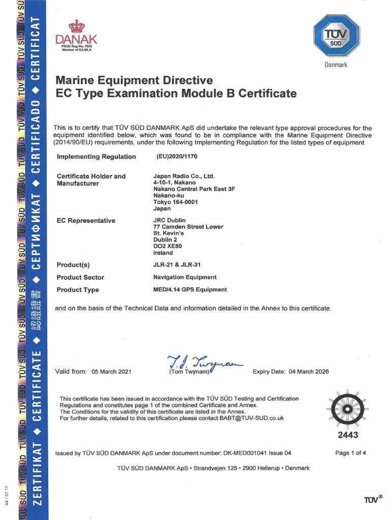 JRC JLR-21 & JLR-31 Certification Details | PDF | Navigation | Global ...