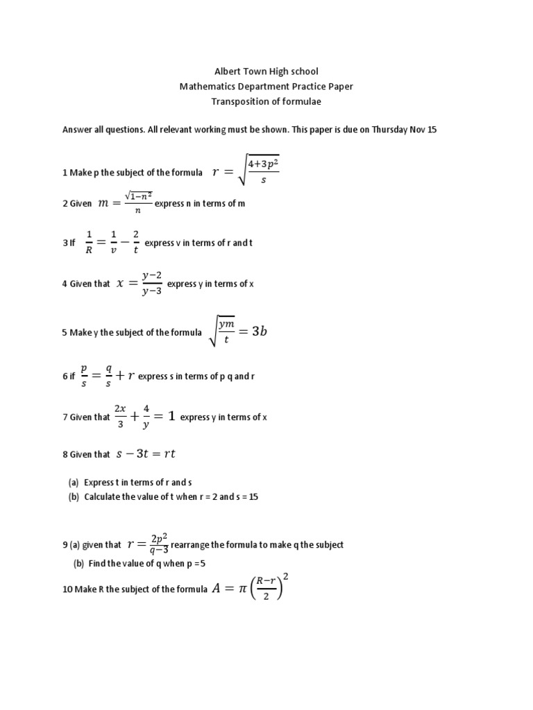 Transposition of Formulae 2 | PDF