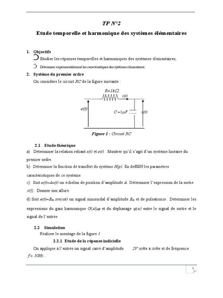 tp1 Etude Temporelle Harmonique Systèmes Elementaires | PDF | Fréquence | Phénomène périodique